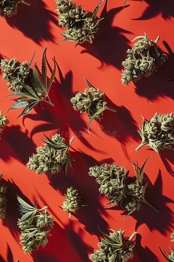 Vertical Image Cannabis Marijuana Buds on a Red Background with Hard ...