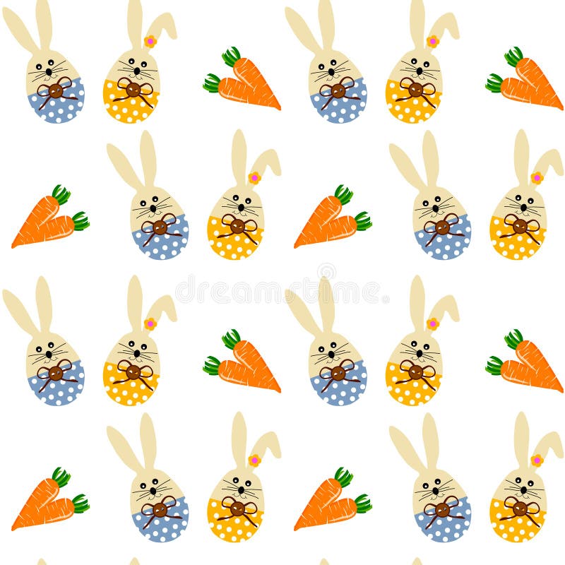 Pattern with Cartoon Easter Bunnies and Flowers. Stock Vector ...