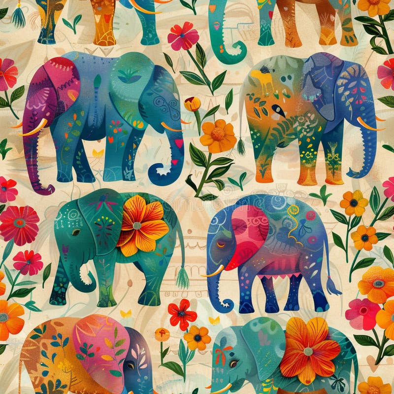 Pattern with Cartoon Elephants. African Pattern Stock Illustration ...