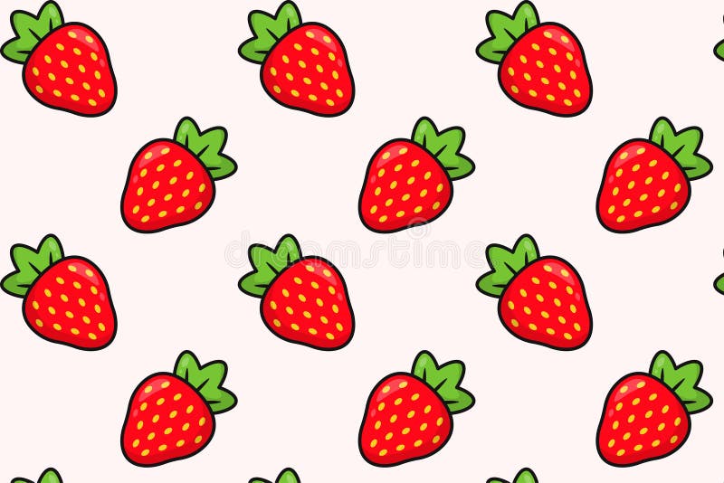 Pattern of Cartoon Strawberries. Stock Vector - Illustration of flat ...