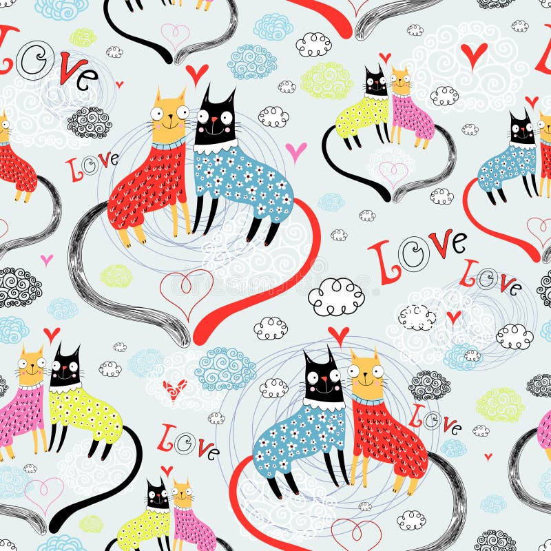 Pattern lovers cats stock illustration. Illustration of funny - 40712991