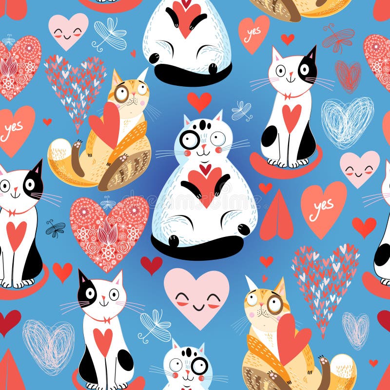 Seamless Pattern With Lovers Cats Stock Vector - Illustration of ...