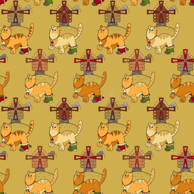 Pattern with Cats, Mills and Mouses Stock Vector - Illustration of boot ...
