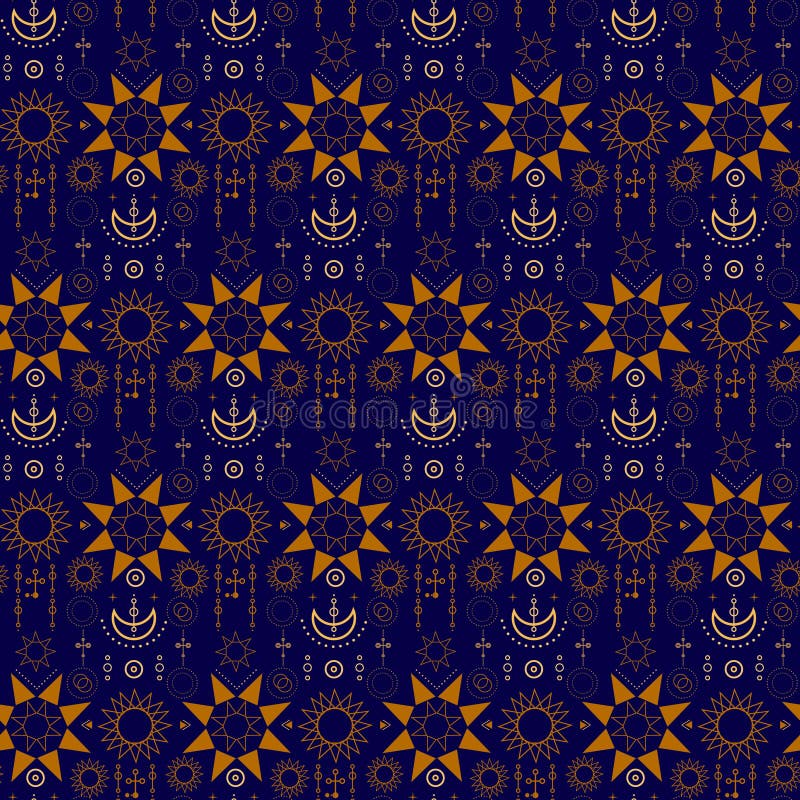 Pattern with Celestial Astronomical Elements Sun Moon and Stars. Mystic ...