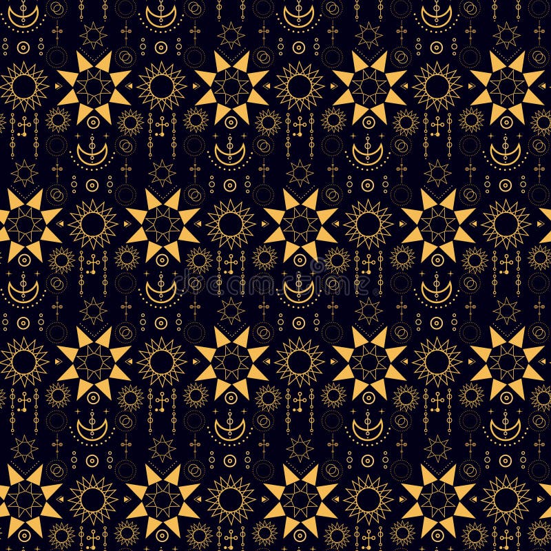 Pattern with Celestial Astronomical Elements Sun Moon and Stars. Mystic ...