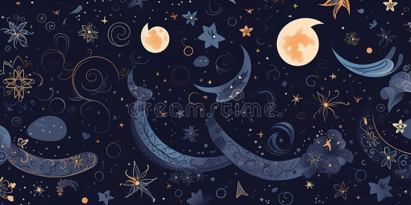 Pattern with a Celestial Theme, Featuring Stars, Moons, and Other Celestial Elements. Generative ...