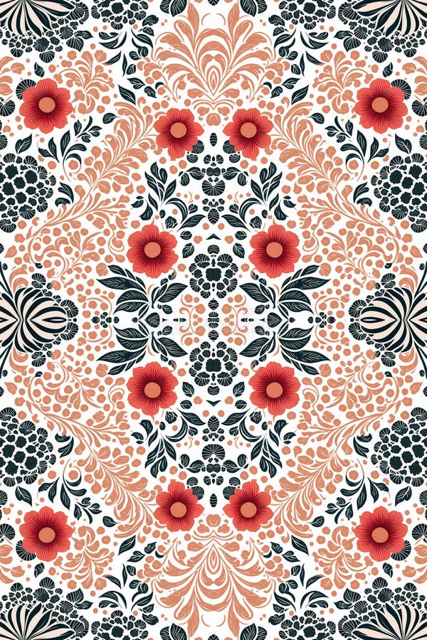 Repeating Pattern of a Psychedelic Style Flower and Leaves Background ...