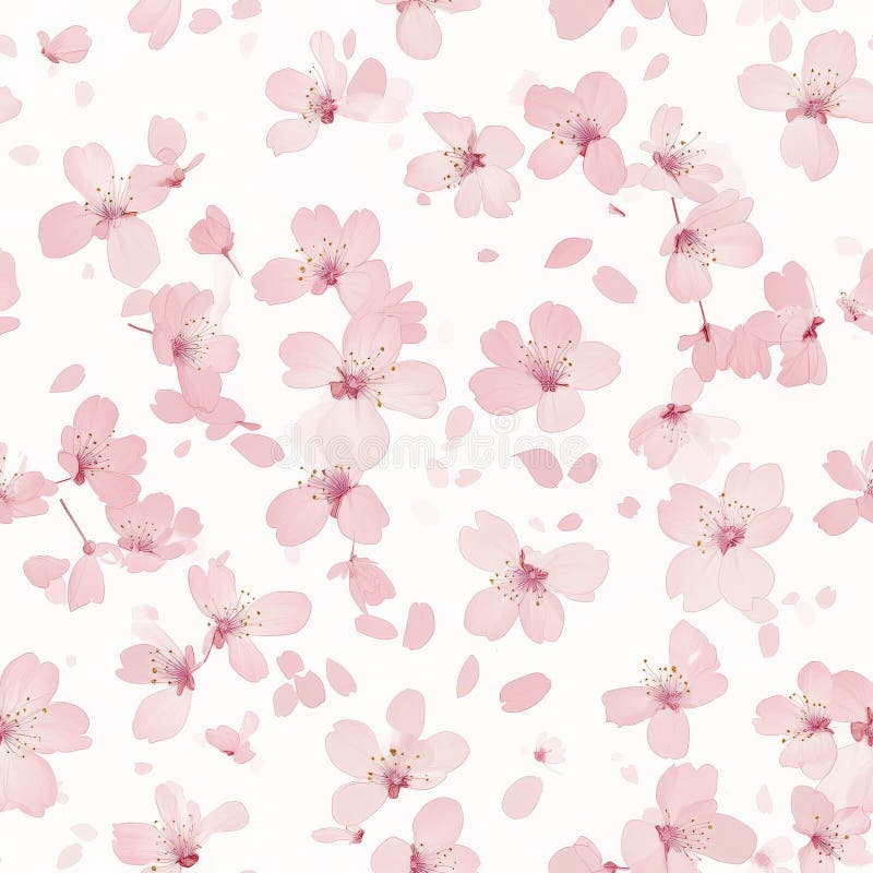 A Pattern of Cherry Blossoms Falling on a Gentle Spring Breeze, Soft ...