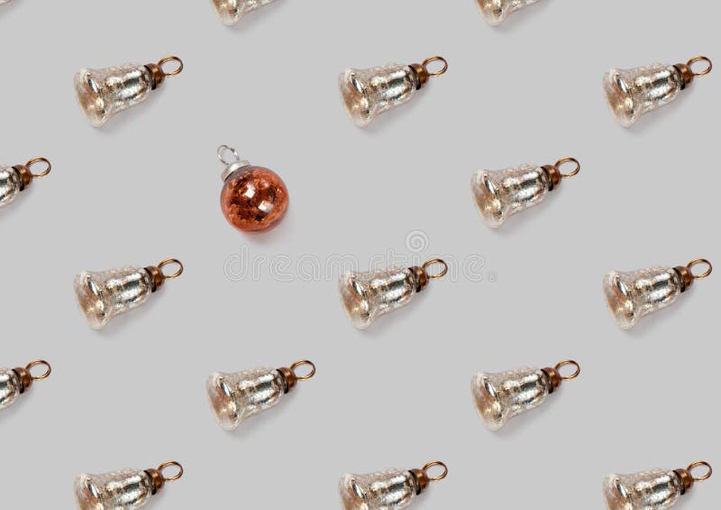 Pattern Pattern with Christmas Tree Decorations Silver Bells on a Gray ...