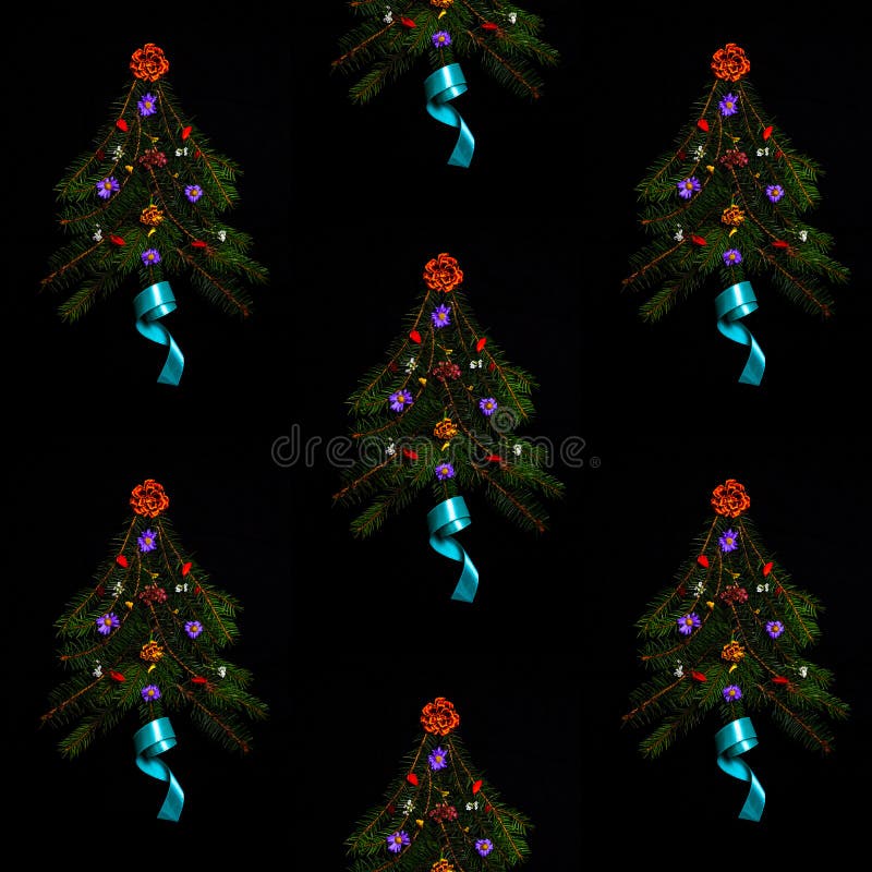 Pattern of Christmas Trees on a Black Background, Photography ...
