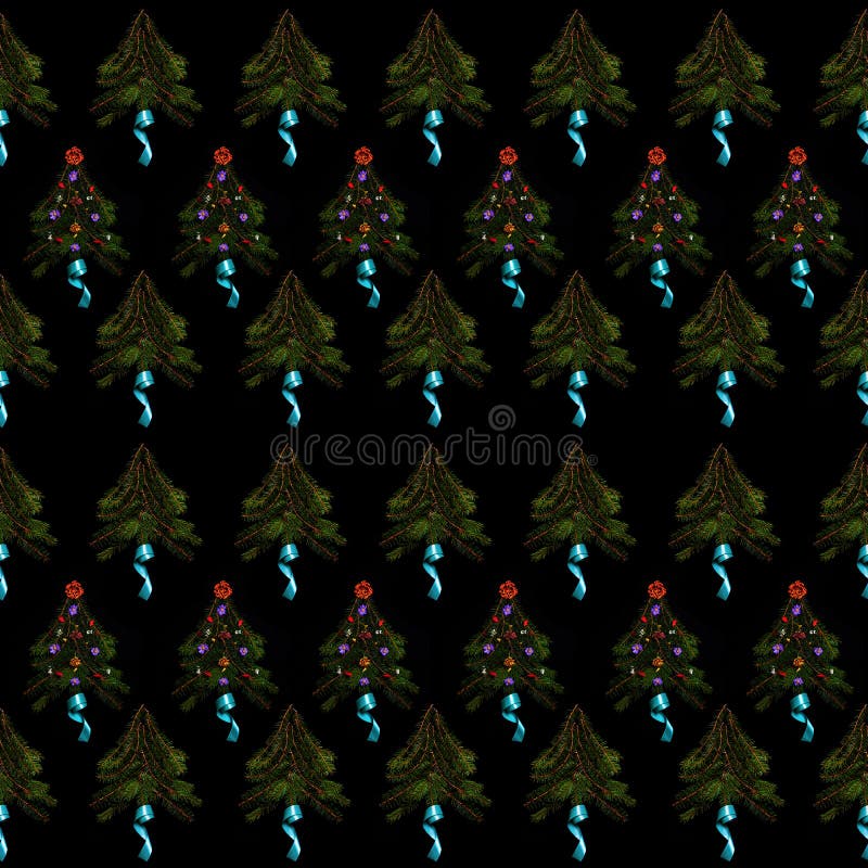Pattern of Christmas Trees on a Black Background, Photography ...