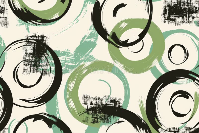 Pattern, Circles and Lines in Sage, Green, and Black, Brush Strokes ...
