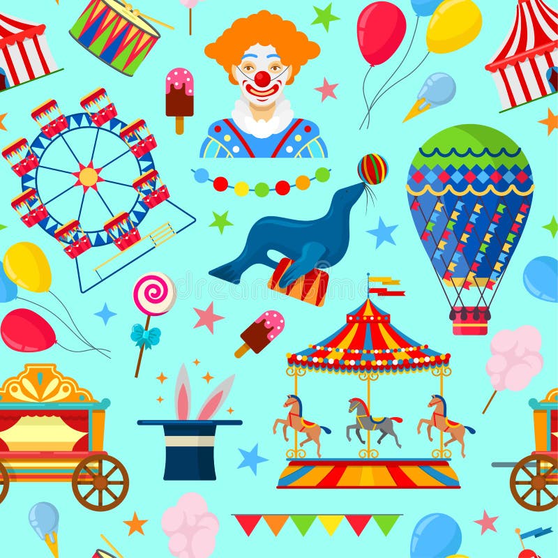 Pattern with Circus and Amusement Elements Stock Vector - Illustration ...