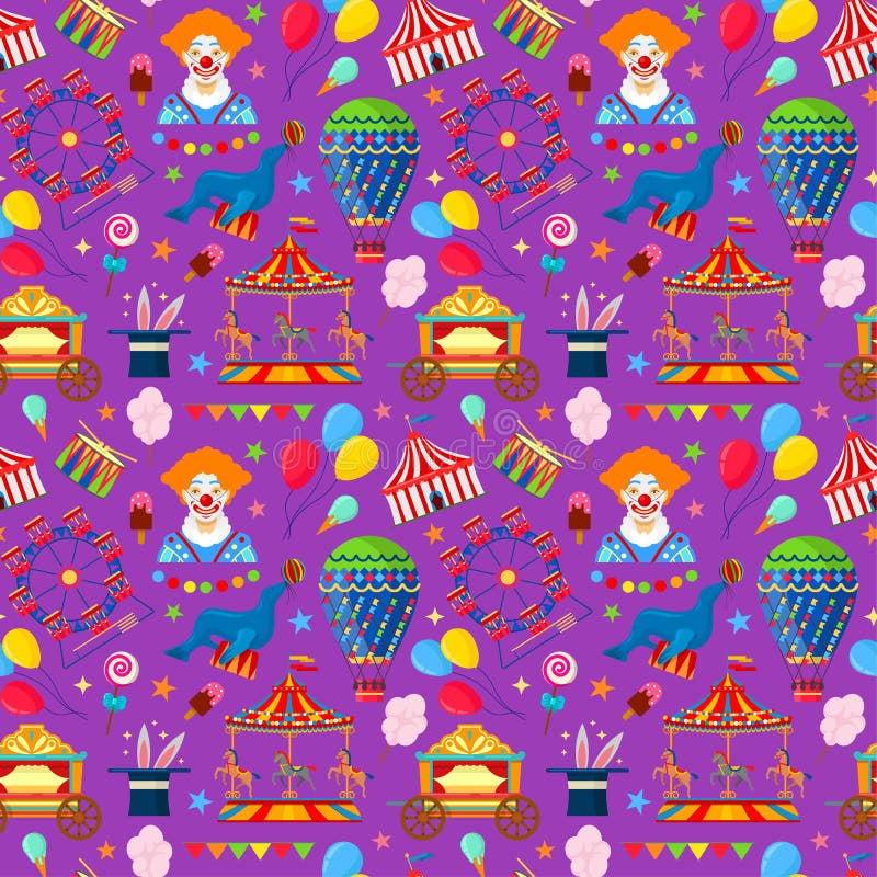 Pattern with Circus and Amusement Elements Stock Vector - Illustration ...