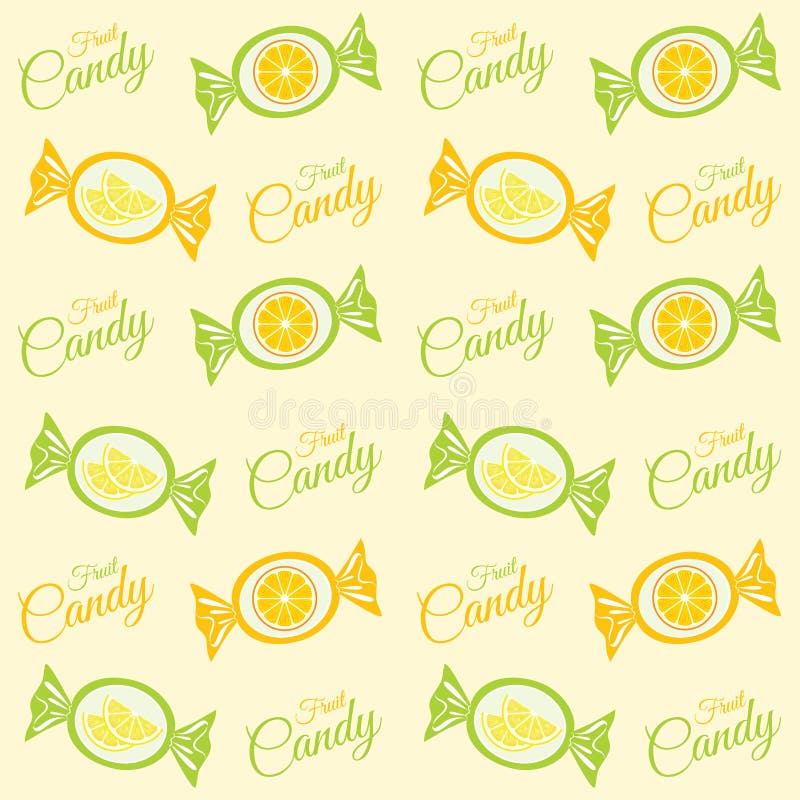 Pattern with Citrus Candy, Sweets and Candy Inscription Stock ...