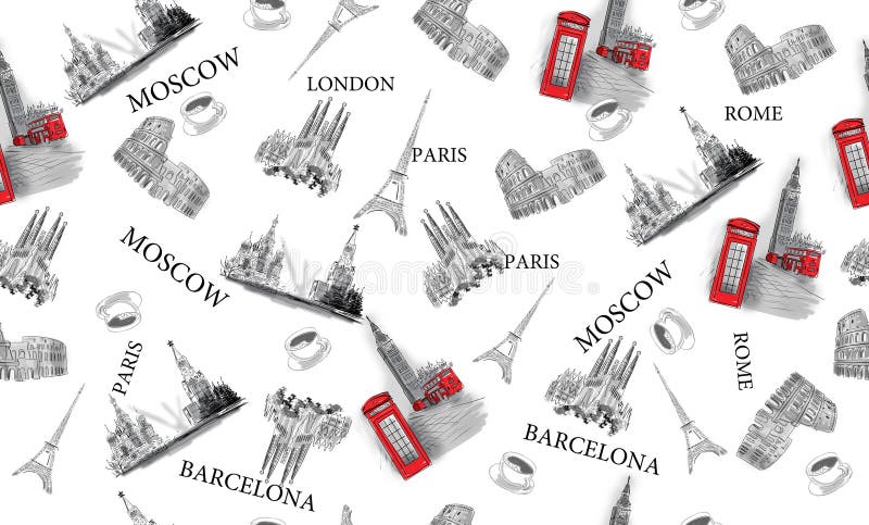 Pattern with city views stock illustration. Illustration of design ...