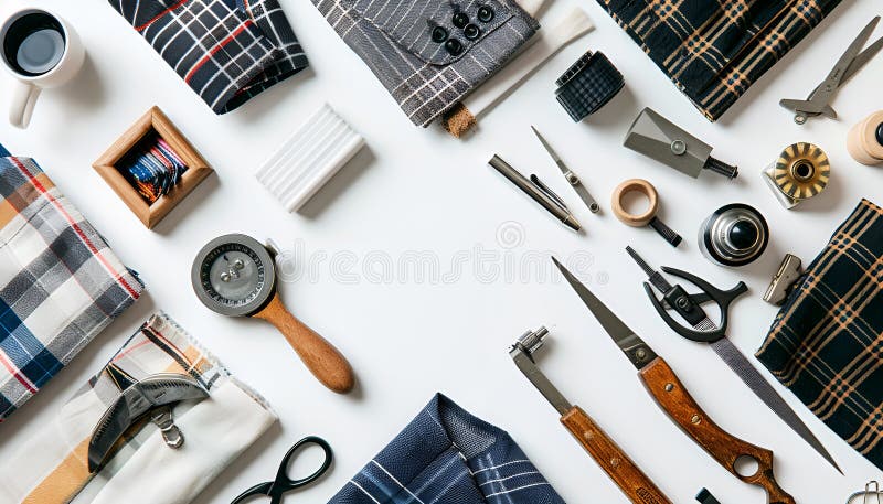 Pattern of Clothes and Tools on White Background Top View Stock Photo ...
