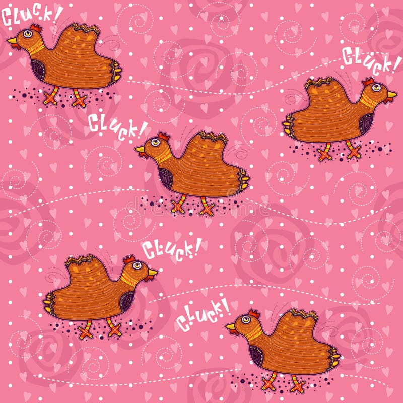 Pattern with clucking hens stock vector. Illustration of poultry - 46066505