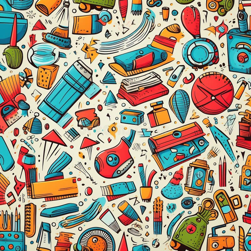 Pattern Collage with School Supplies. Generative AI Stock Image - Image ...