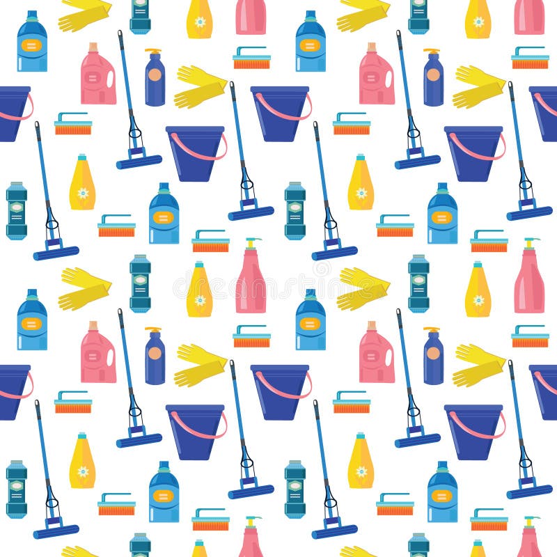 Pattern with Colored Cleaning Tools and Equipment Stock Vector ...