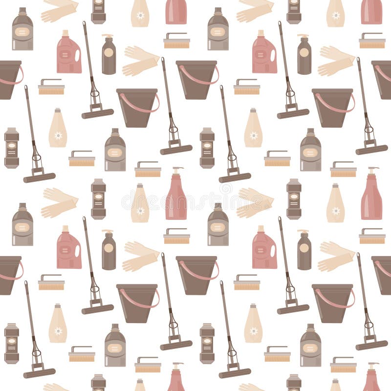 Pattern with Colored Cleaning Tools and Equipment for Work Stock Vector ...