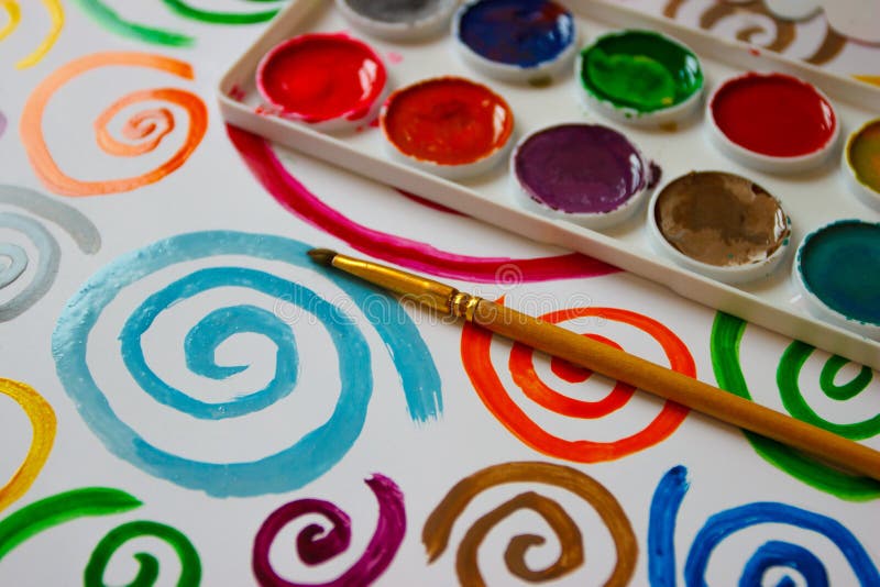 Pattern of Colored Painted Spirals from Watercolor Paints and Gouache ...