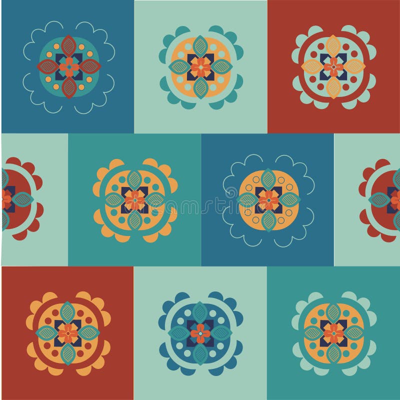 Pattern of Colored Tiles with Geometric Flowers Stock Vector ...