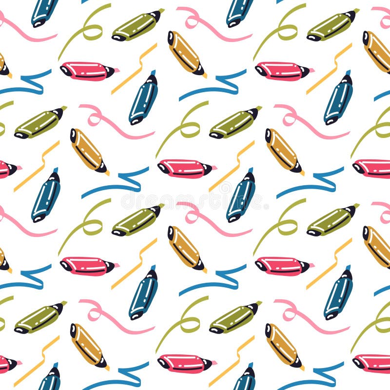 A Pattern with Colored Writing Markers and Doodles Drawn. Cartoon ...