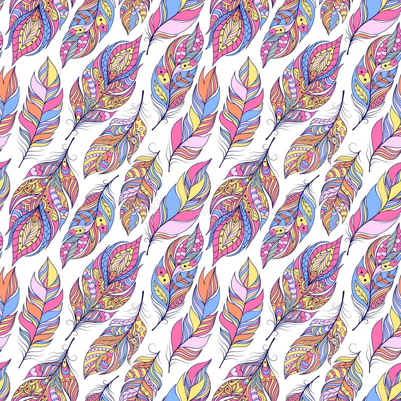 Pattern with Colorful Abstract Feathers Stock Illustration ...