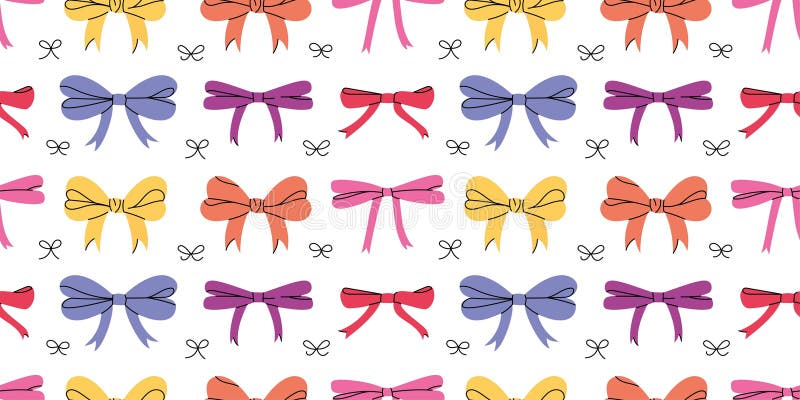 Pattern of Colorful Bows with Little Line Bow Elements. Bows Hand Drawn ...