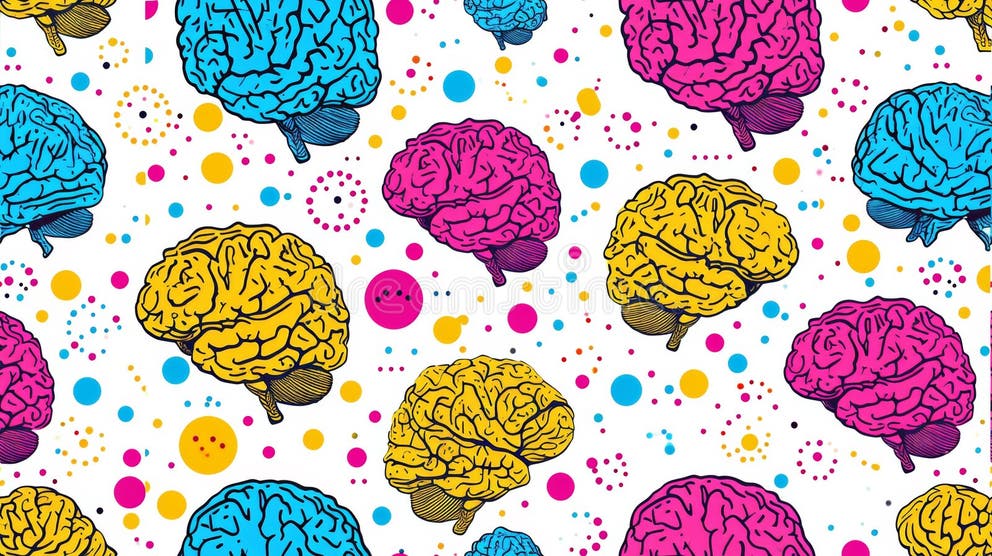 A Pattern of Colorful Brain Patterns on a White Background, AI Stock ...