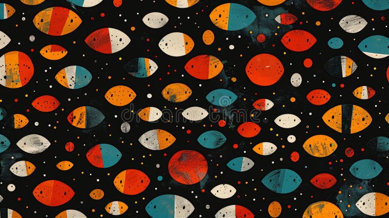 A Pattern of a Colorful Fish Design on Black Background, AI Stock ...