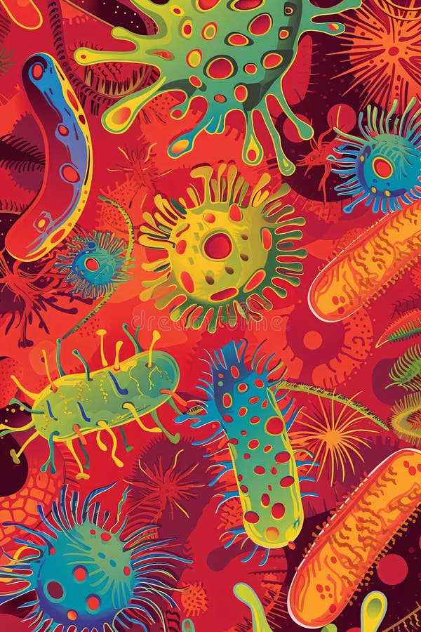Pattern of Colorful Various Types of Bacteria, Microbe, Pathogen Cells ...