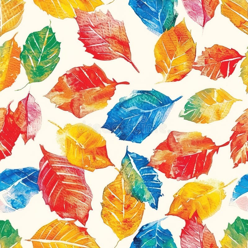 A Pattern of Colorful Watercolor Fall Leaves Stock Illustration ...