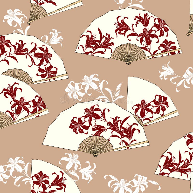 A Pattern Combining Japanese Folding Fans and Flowers, Stock ...