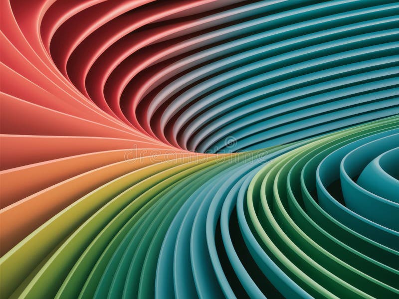 Pattern of Concentric, Curved Lines in Shades of Coral, Aqua Blue, and ...