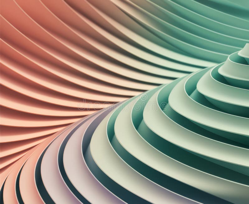 Pattern of Concentric, Curved Lines in Shades of Coral, Aqua Blue, and ...
