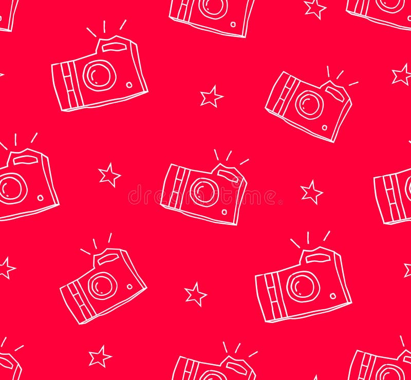 Pattern with Contour Elements: Camera, Stars. Ornament for Textile and ...