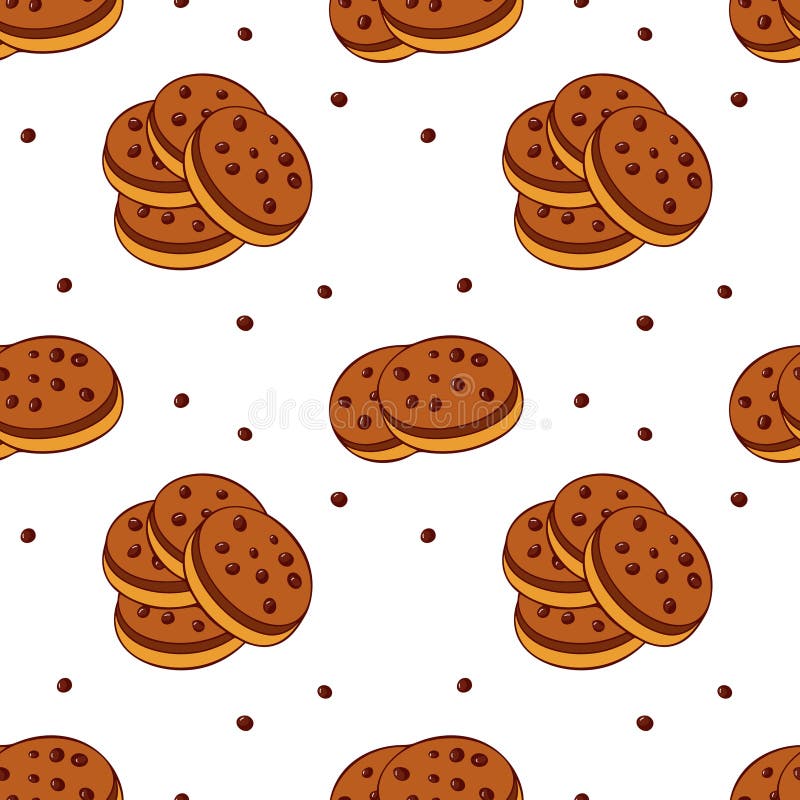 Pattern with Cookies with Chocolate Chips and Filling, on a White ...
