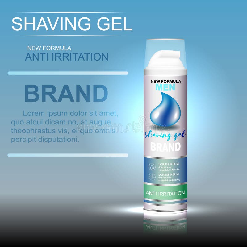 Pattern Cosmetic Packaging Shaving Gel Logo on a Blue Background. Stock ...