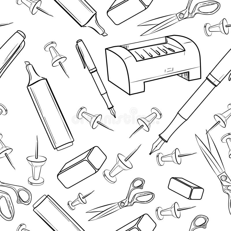 Pattern of Creative Hand Drawn Office Workspace Stock Vector ...