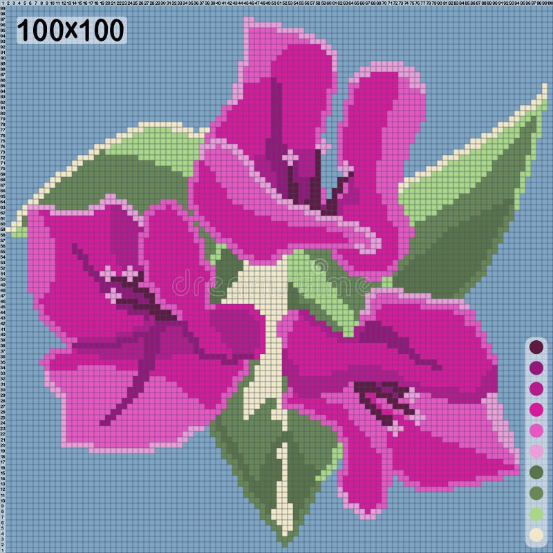 Pattern for Cross Stitch or Knitting - Hot Pink Bougainvillea Flower ...