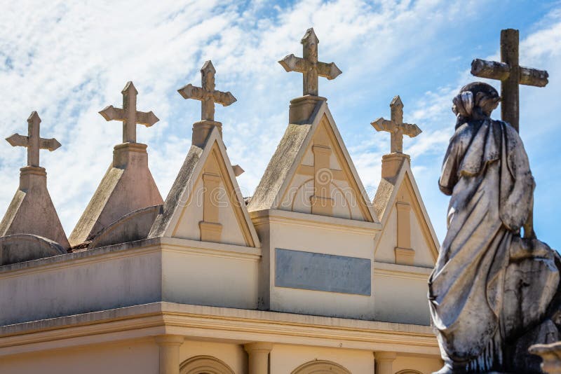 Pattern of Crosses Tombstones in Cemetery in a Row and Clear Sky Stock ...