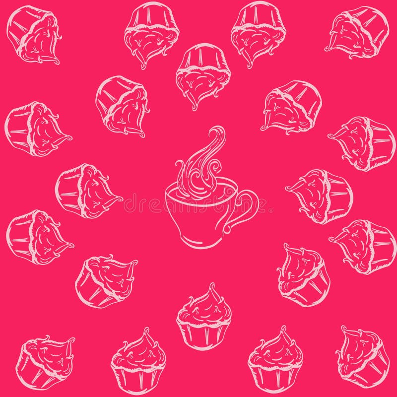 Pattern cup and cake stock illustration. Illustration of cupcake - 52079656