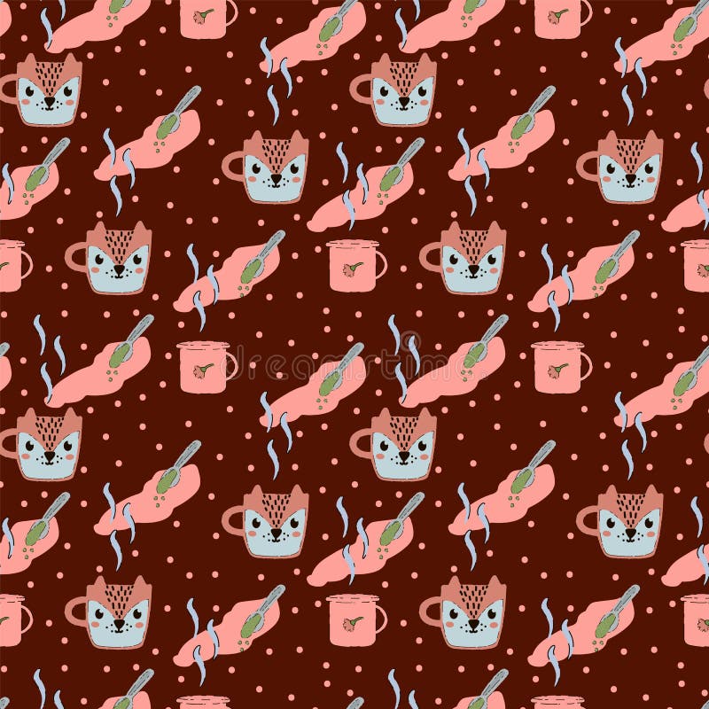 Pattern with Cups of Hot Drink. Tea Time. the Texture of a Fragrant ...