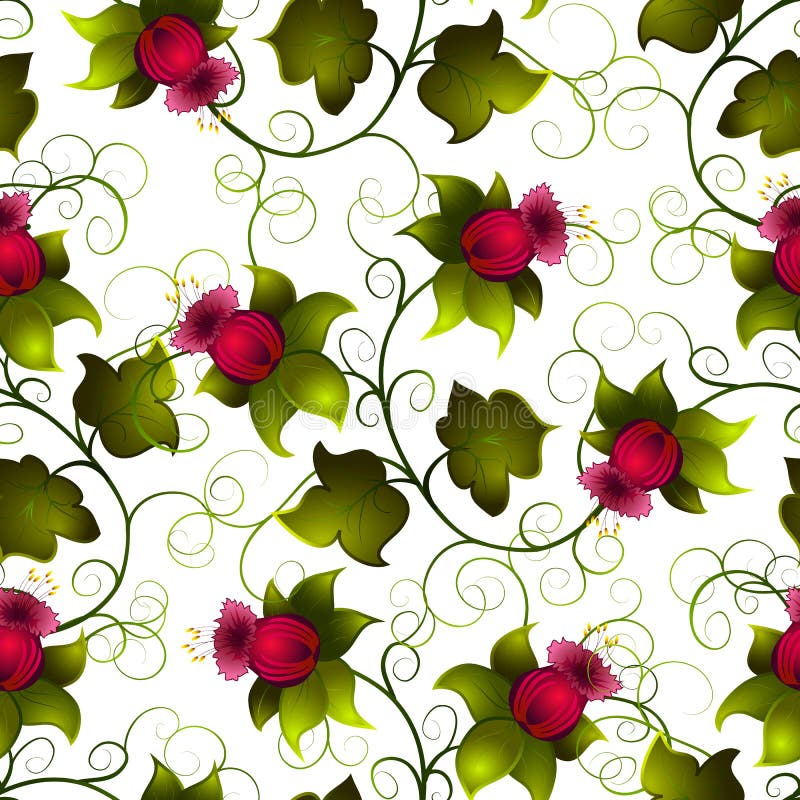 Pattern of Curly Flowers and Leaves. Stock Vector - Illustration of ...