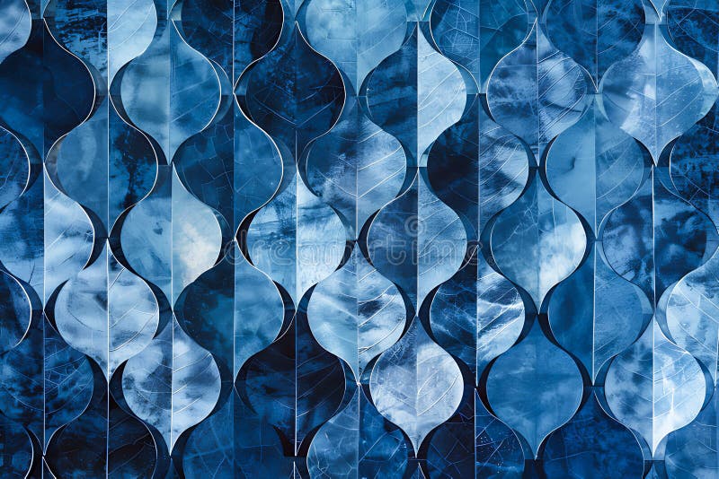 A Pattern of Curvilinear Shapes in Varying Shades of Indigo, Creating ...