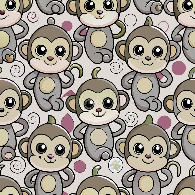 Pattern of Cute Baby Monkey, Vector Illustration, Suitable for Baby ...