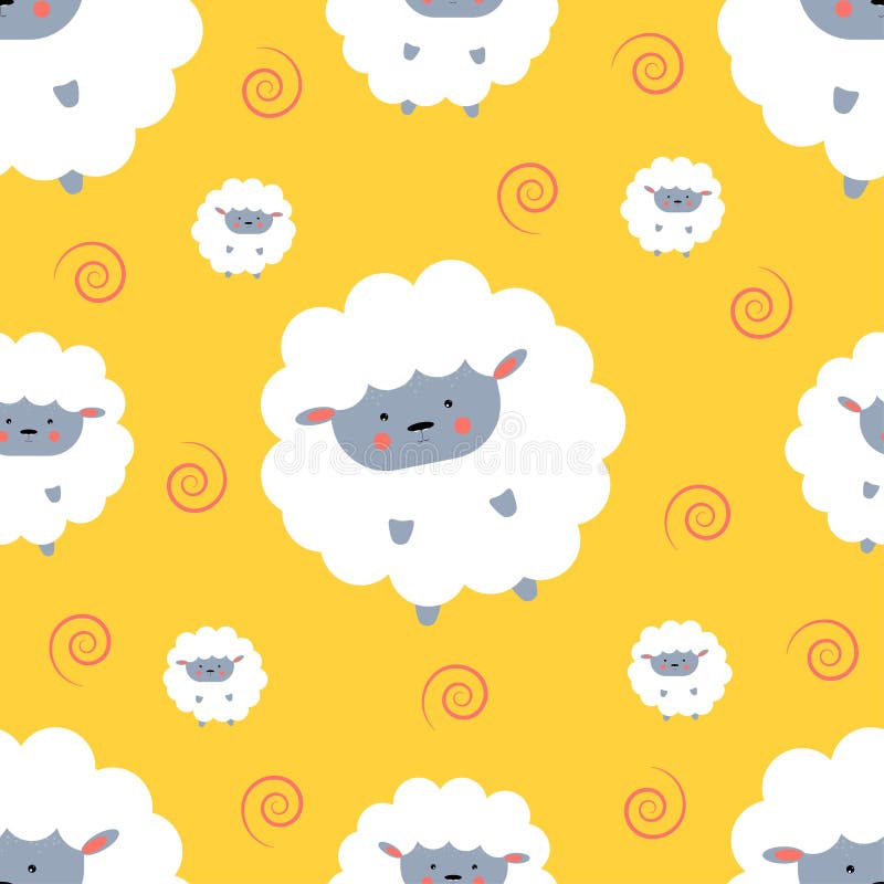 Pattern of Cute Lamb on Yellow Background. Vector Illustration Stock ...