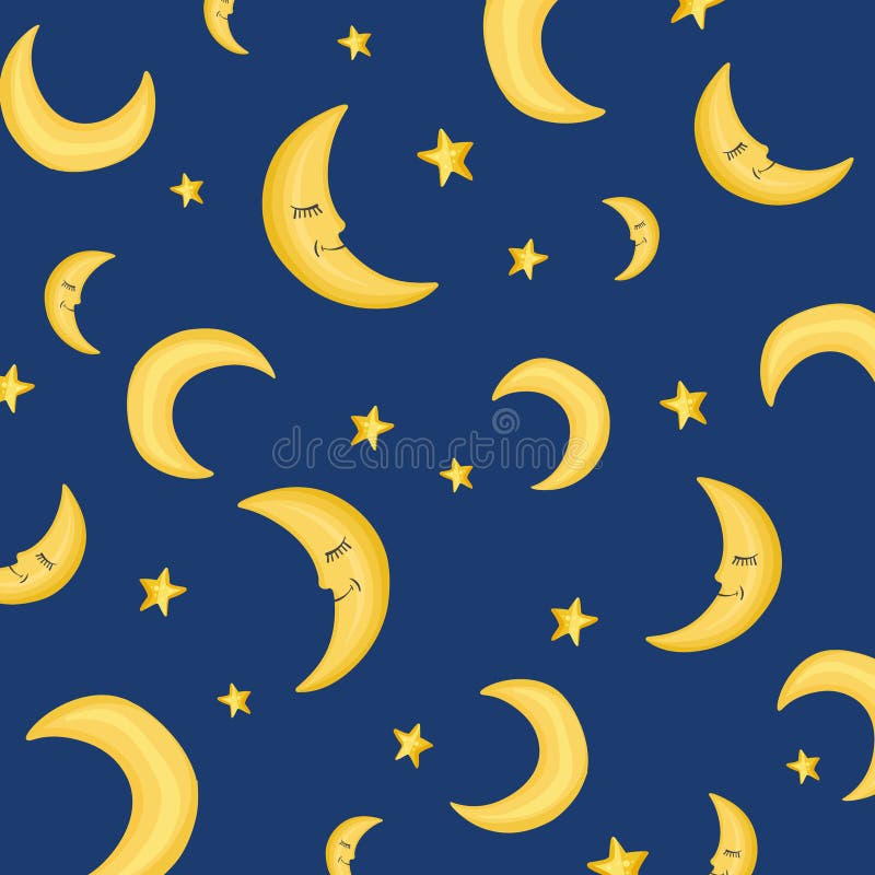 Pattern Cute Moons on the Blue Sky. in Cartoon Style Stock Vector - Illustration of card ...